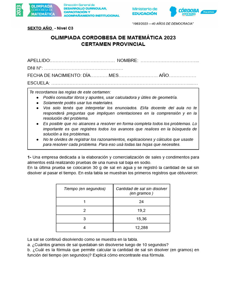 C3 - Sexto Año | PDF | sal | Matemáticas