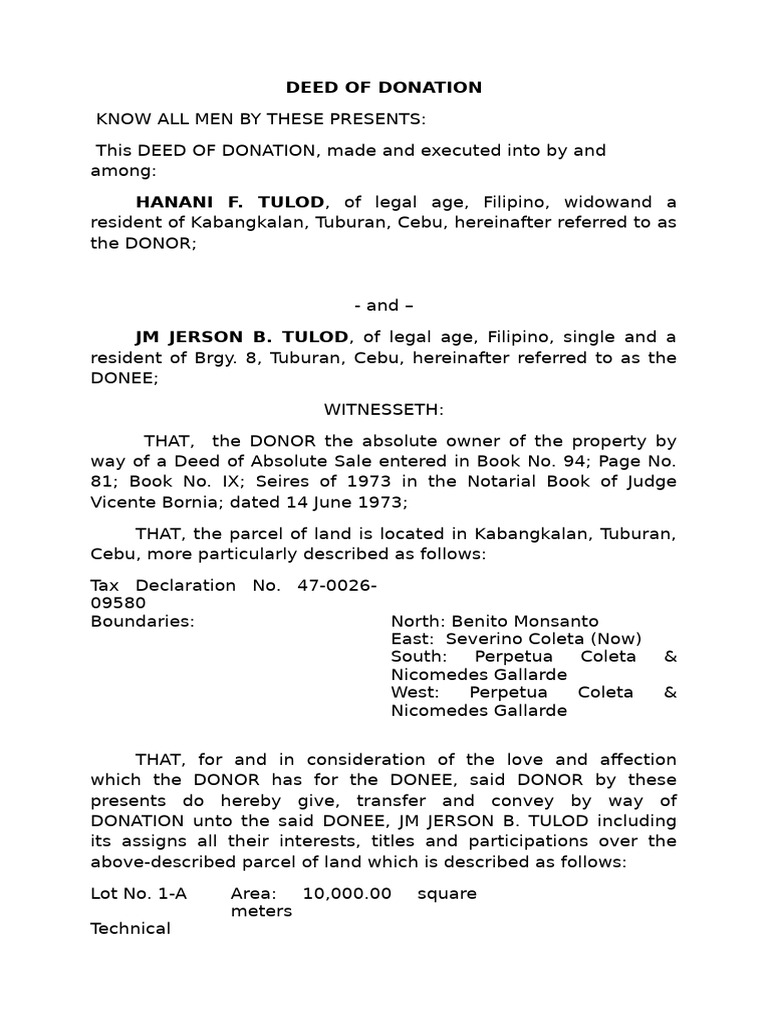 Deed of Donation Nolan2 | PDF | Legal Documents | Private Law