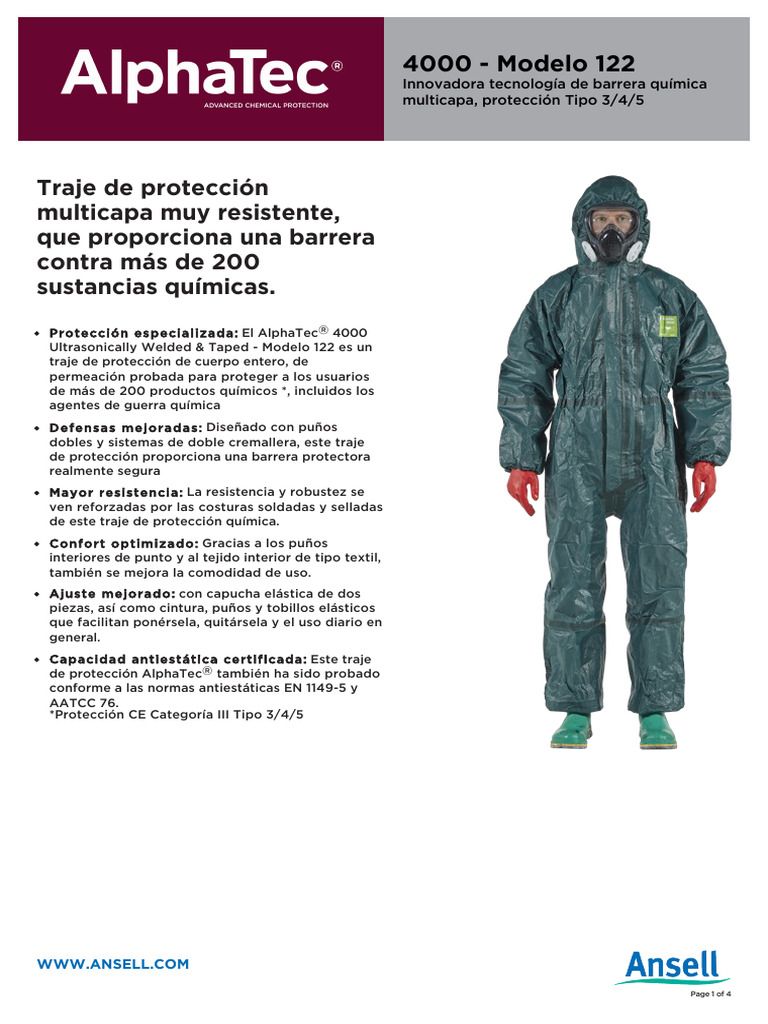 Traje de Protección Química AlphaTec 4000 | PDF