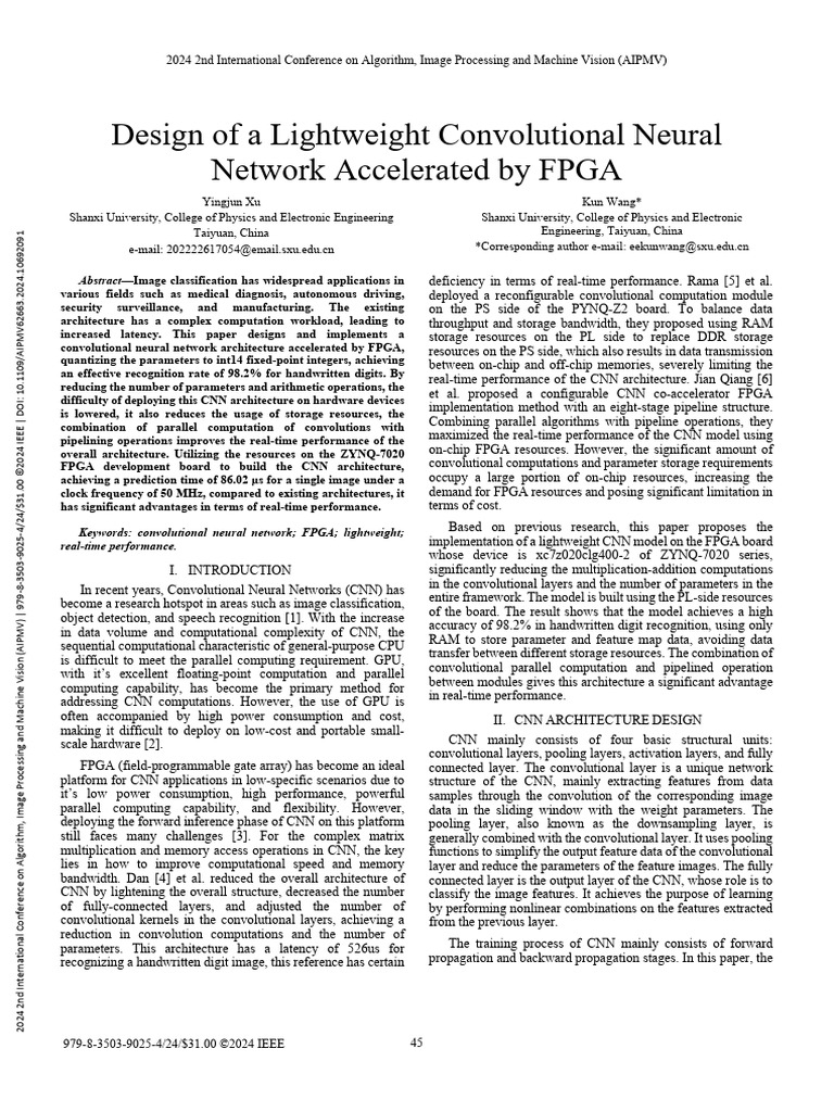 Design of A Lightweight Convolutional Neural Network Accelerated by FPGA | PDF | Field ...