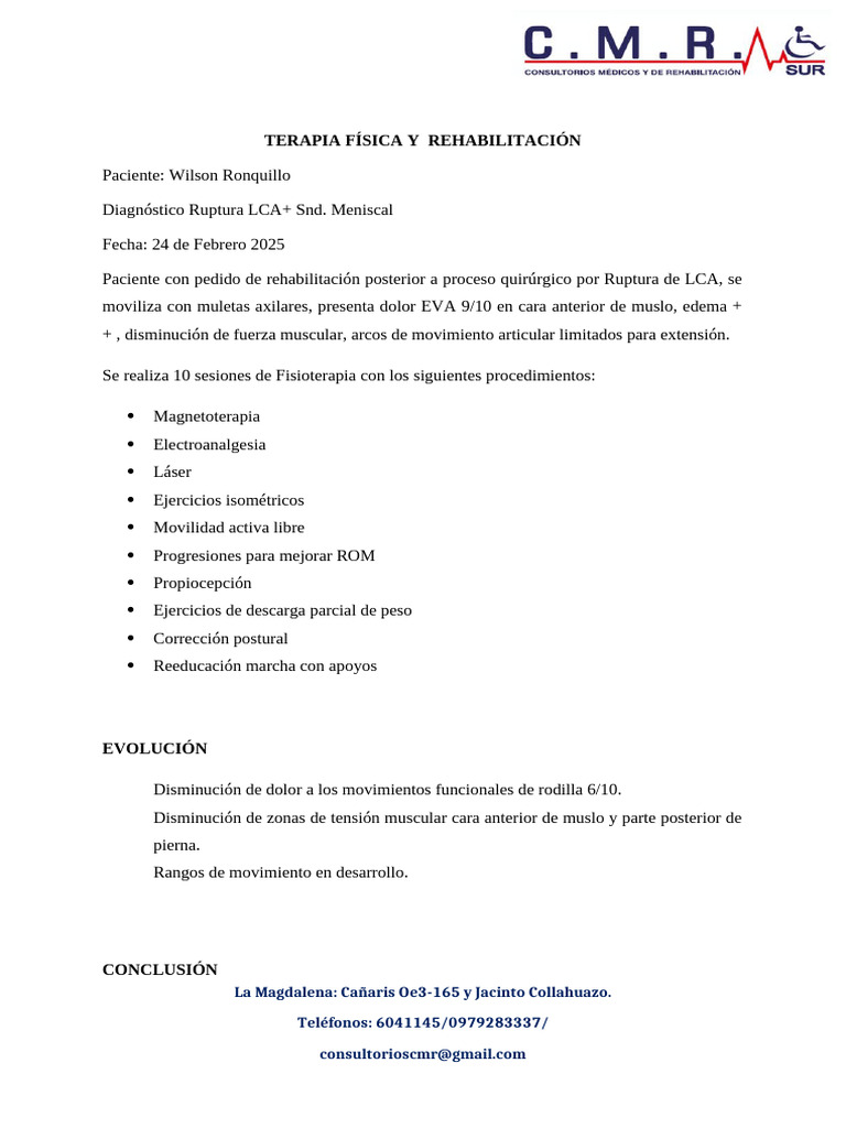 Informe Rodilla | PDF | Terapia física | Rodilla