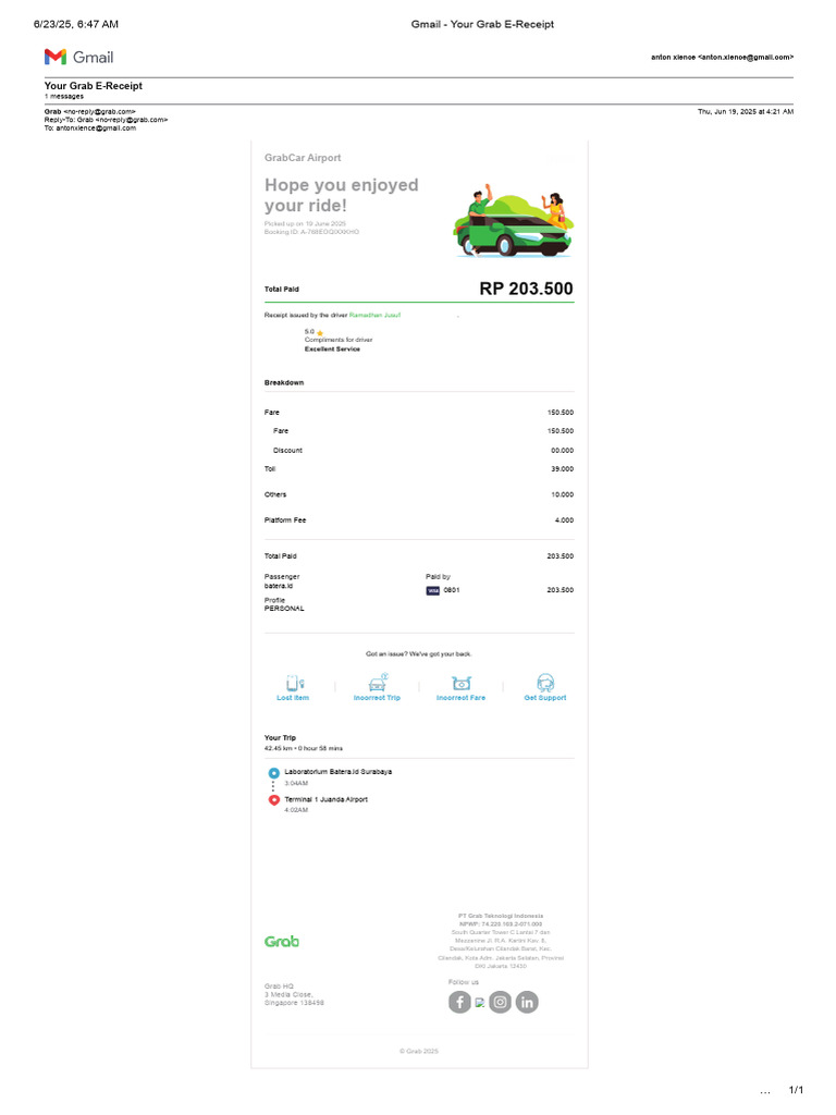 Gmail - Your Grab E-Receipt 19-21 | PDF