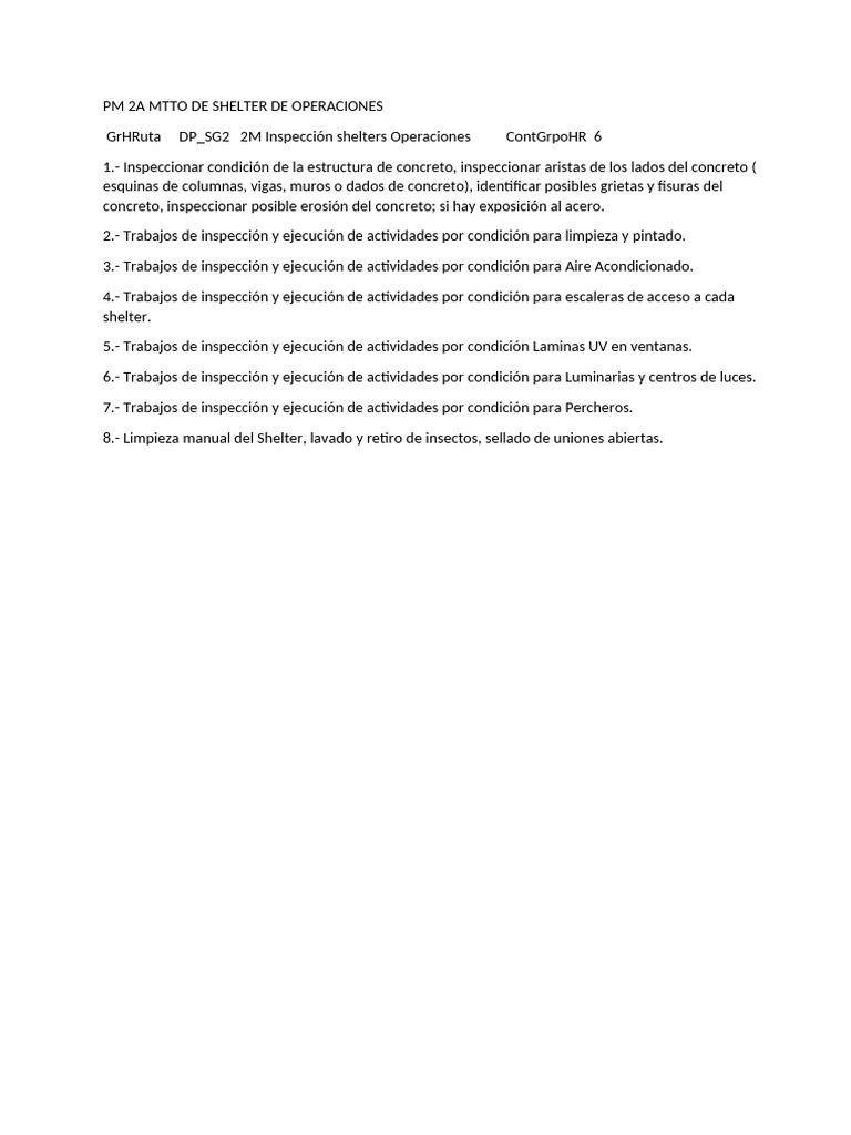 PM 2a Mtto de Shelter de Operaciones | PDF