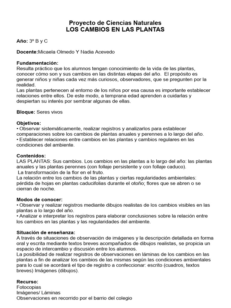 Los Cambios en Las Plantas | PDF | Plantas | Tallo de la planta