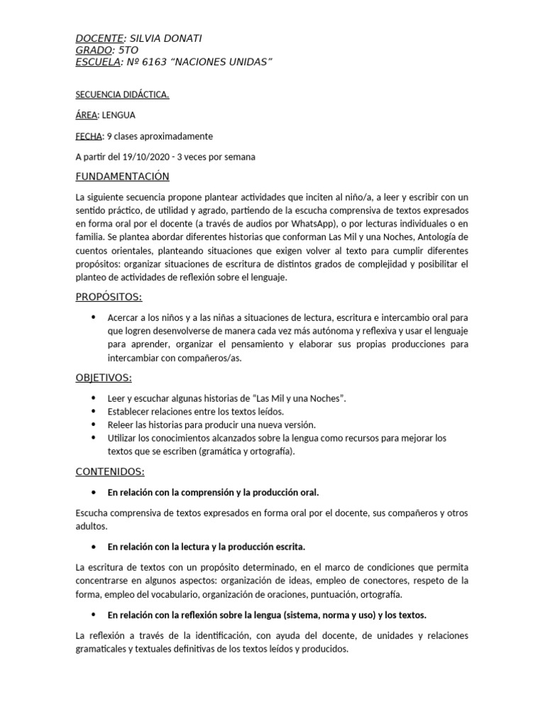 5to. grado Lengua | PDF | Mil y una noches | Lingüística