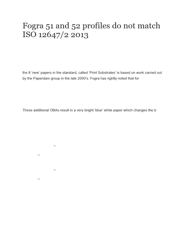 Fogra 51 and 52 Profiles Do Not Match ISO 12647 | PDF | Communication ...