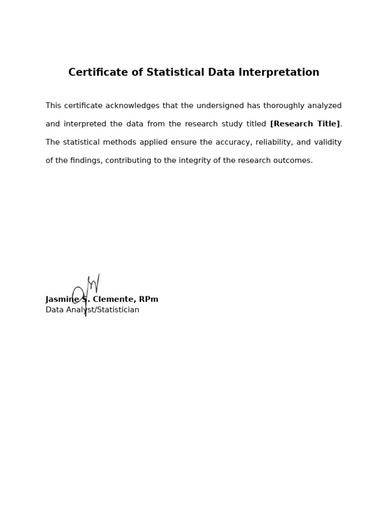 Certificate of Statistical Data Interpretation | PDF