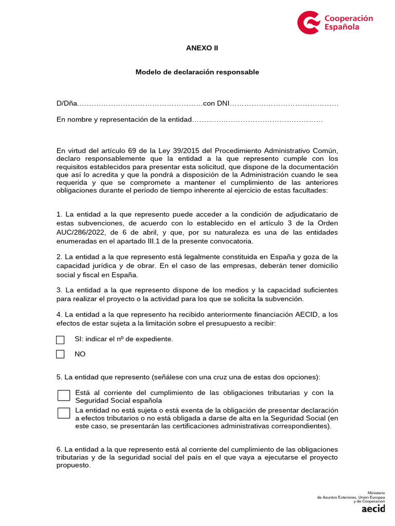 ANEXO II Modelo de Declaración Responsable | PDF | Gobierno