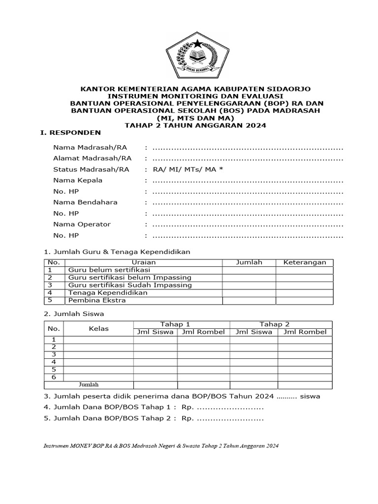 Instrumen Monev BOS-BOP THP 2 THN 2024 | PDF