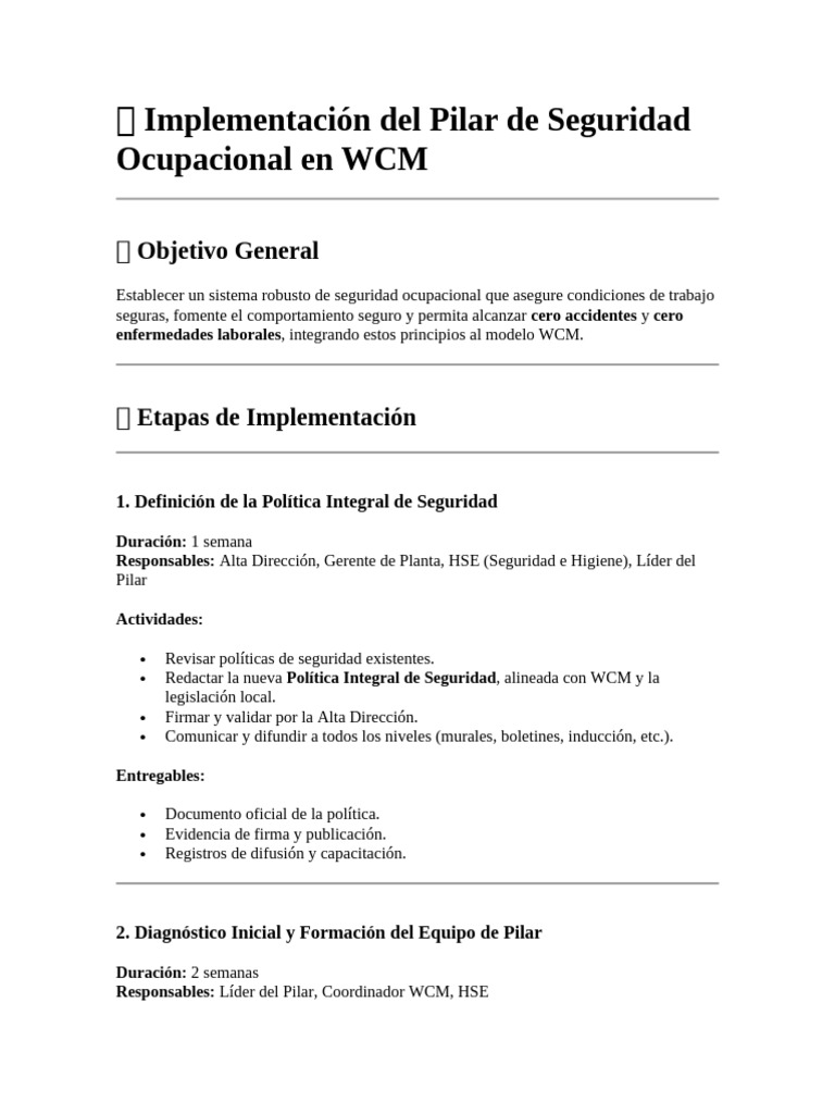 Seguridad Ocupacional en WCM: Guía de Implementación | PDF | Gestión de ...
