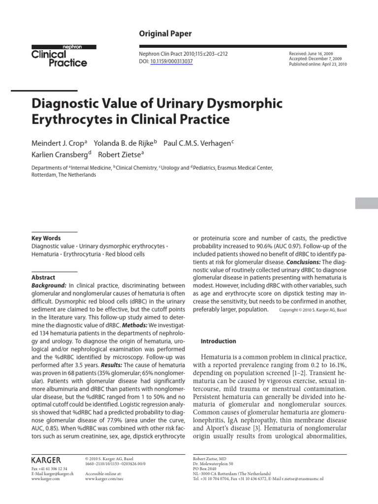 Dysmorphic RBC Percentage | PDF | Urology | Urinary System