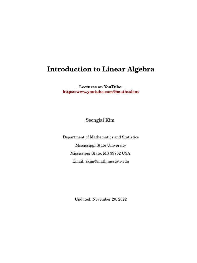 Linear Algebra LectureNote | PDF | Matrix (Mathematics) | Eigenvalues ...