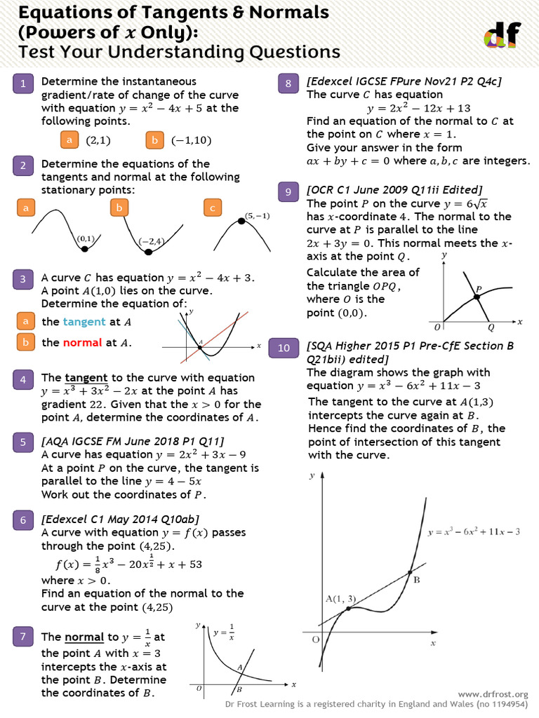Tangents and Normals in Curves | PDF | Tangent | Equations