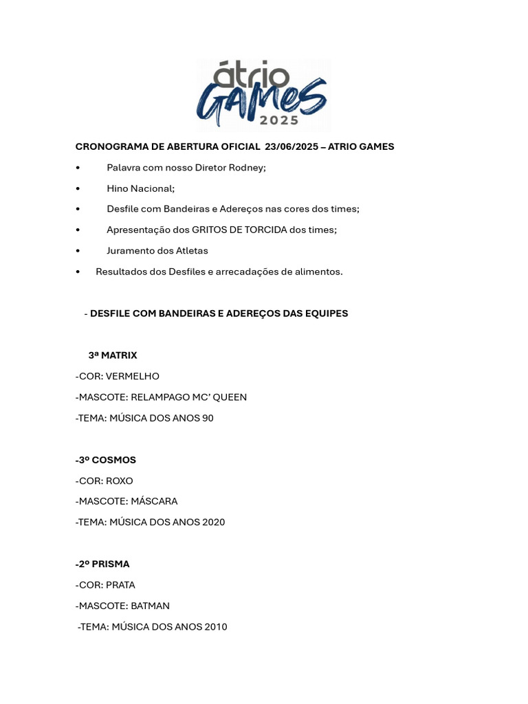 Abertura Oficial Atrio Games 2025 | PDF