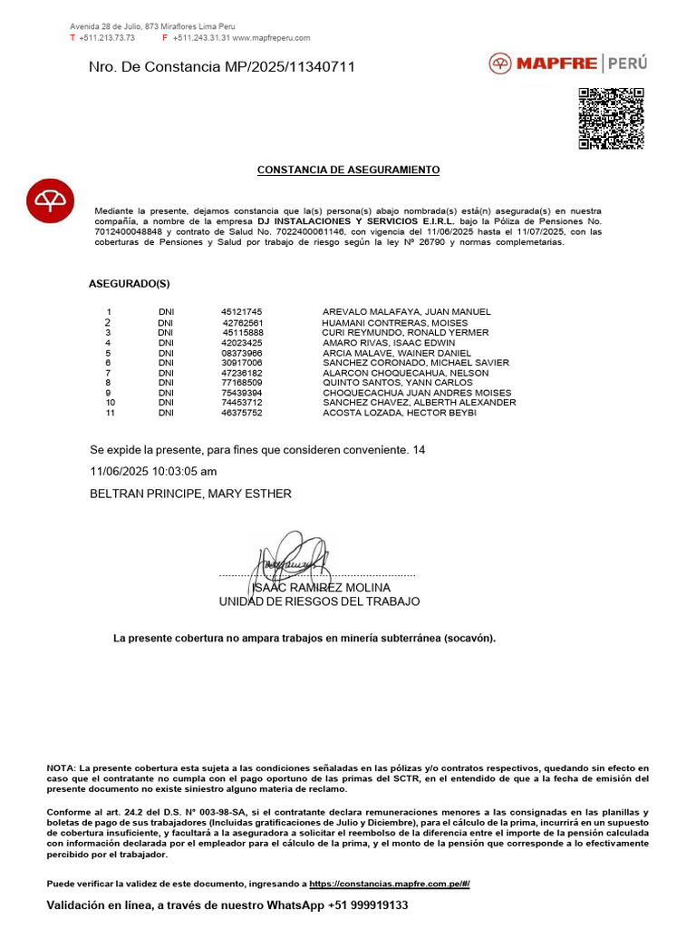 Poliza SCTR Junio | PDF | Póliza de seguros | Servicios financieros