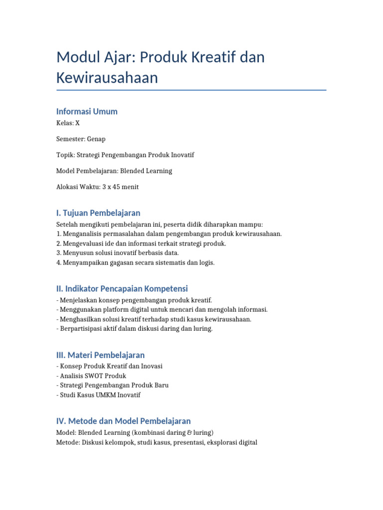 Modul Ajar PKwu Blended Learning | PDF