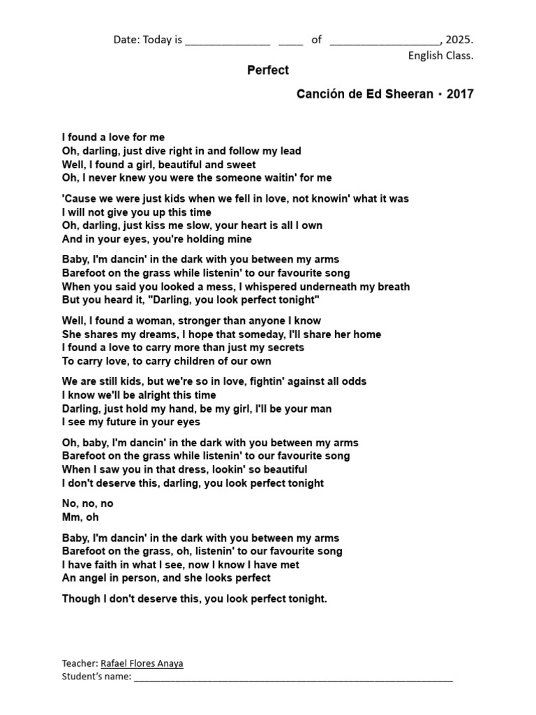 Ed Sheeran's "Perfect" Lyrics | PDF