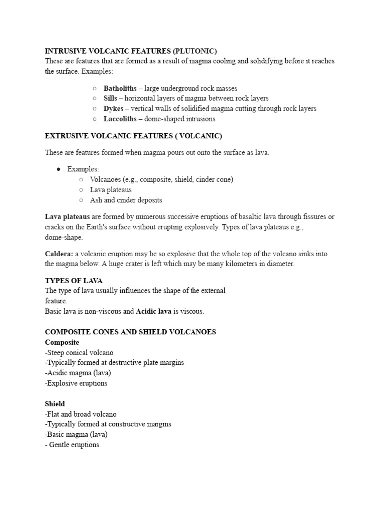 Intrusive & Extrusive Volcanic Features | PDF