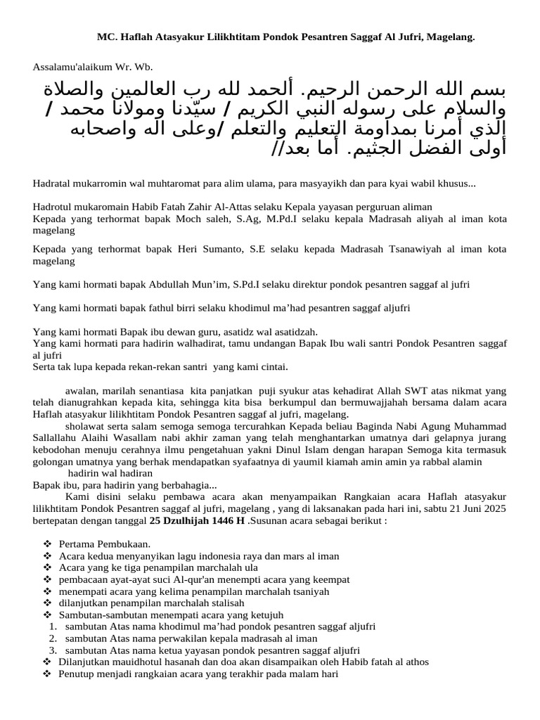 Sambutan Habib Fatah di Haflah Pesantren | PDF