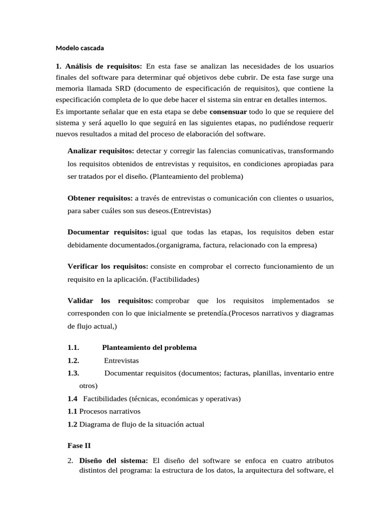 Fases del Modelo Cascada en Desarrollo de Software | PDF | Software ...