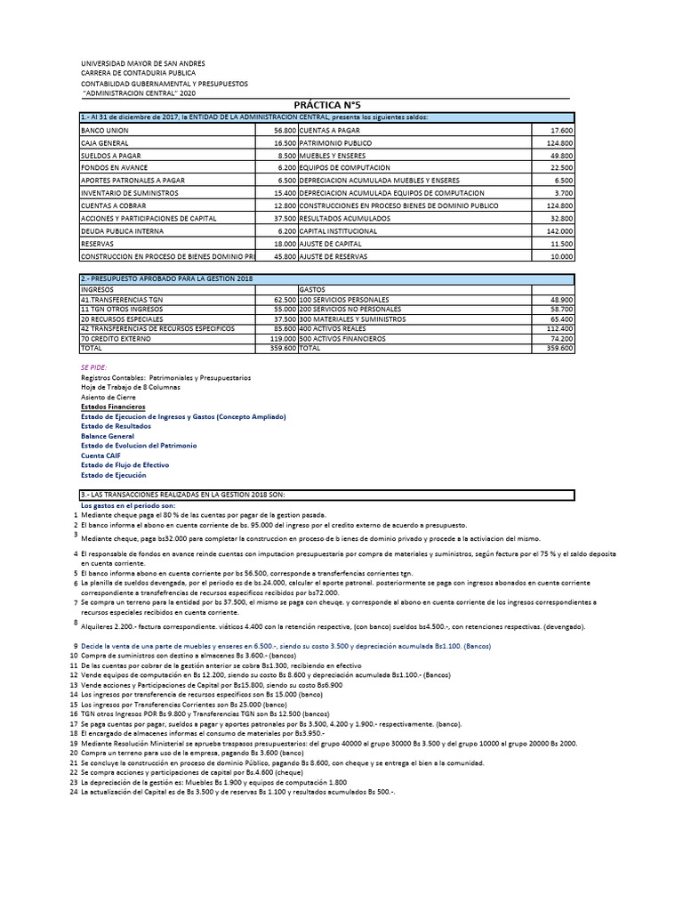 Pr-Ctica N - 5 | PDF | Contabilidad | Bancos