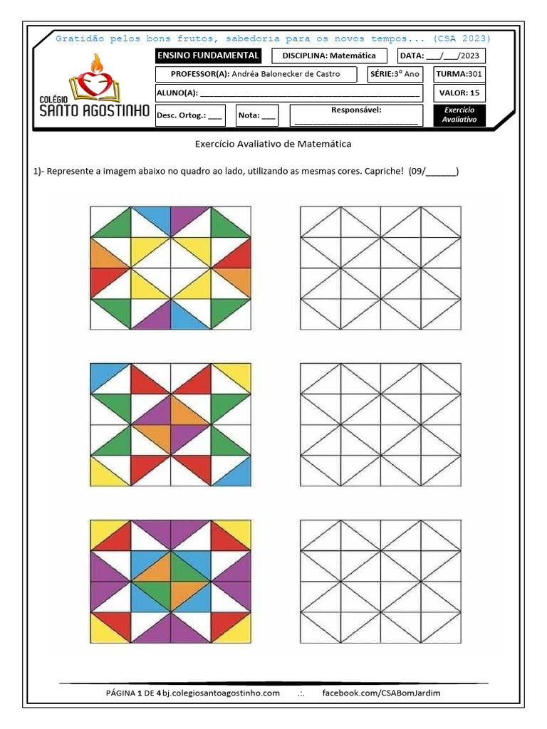 3º TRIMESTRE - Exercício Avaliativo de Matemática Av1 | PDF