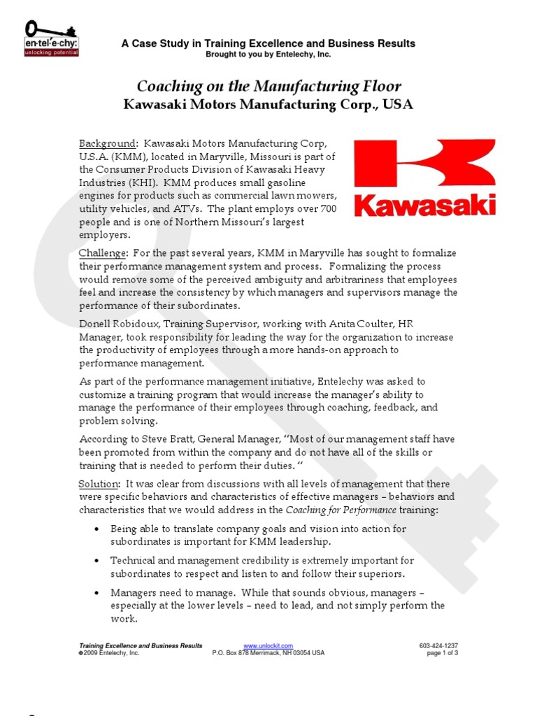Coaching On The Manufacturing Floor: Kawasaki Motors Manufacturing Corp ...