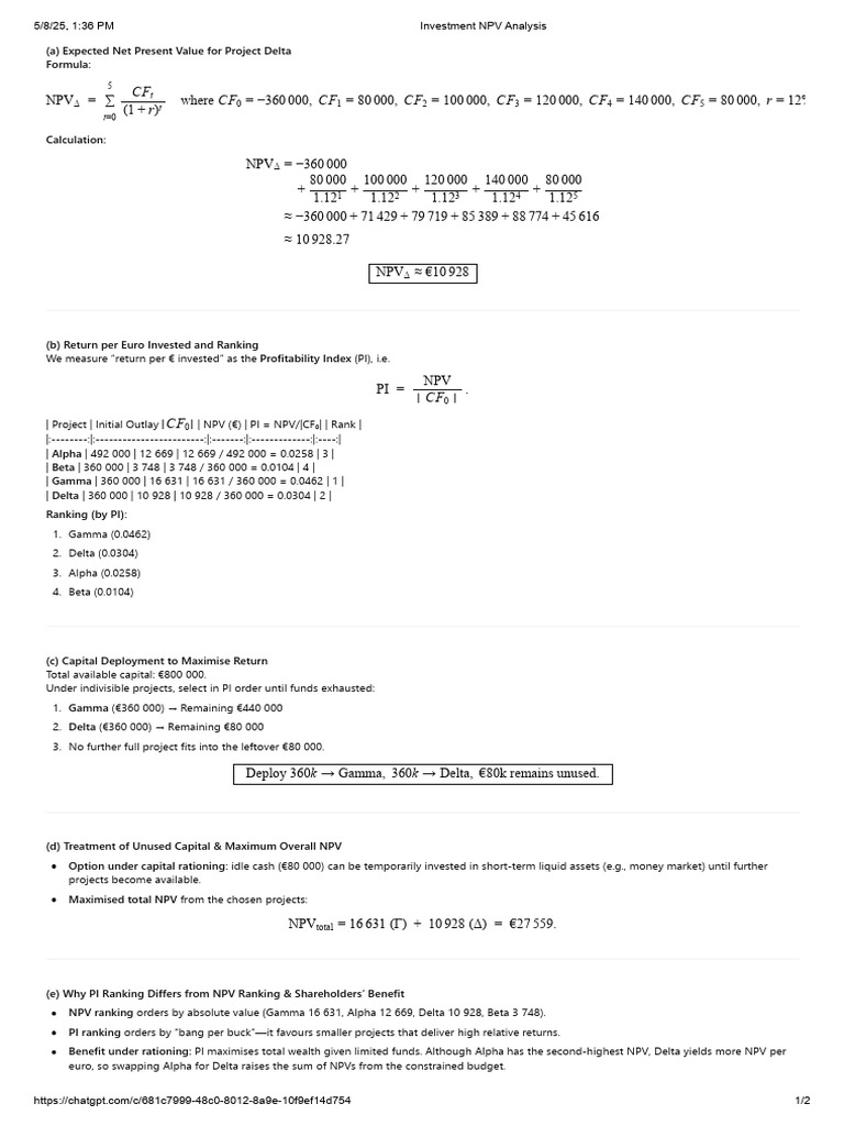 Project Delta NPV and PI Analysis | PDF | Internal Rate Of Return ...