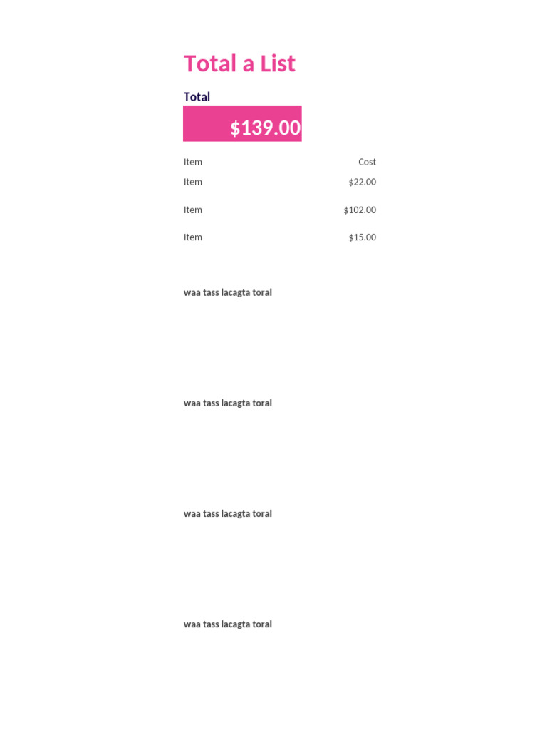 Total Cost Breakdown Summary | PDF
