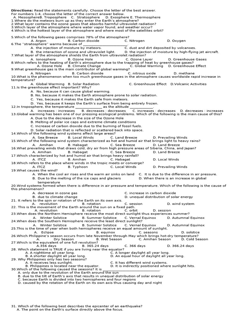 Science 7 Summative 2PAGE | PDF | Earthquakes | Atmosphere Of Earth