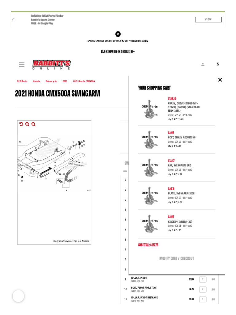 2021 Honda CMX500A Swingarm - Babbitts Online | PDF
