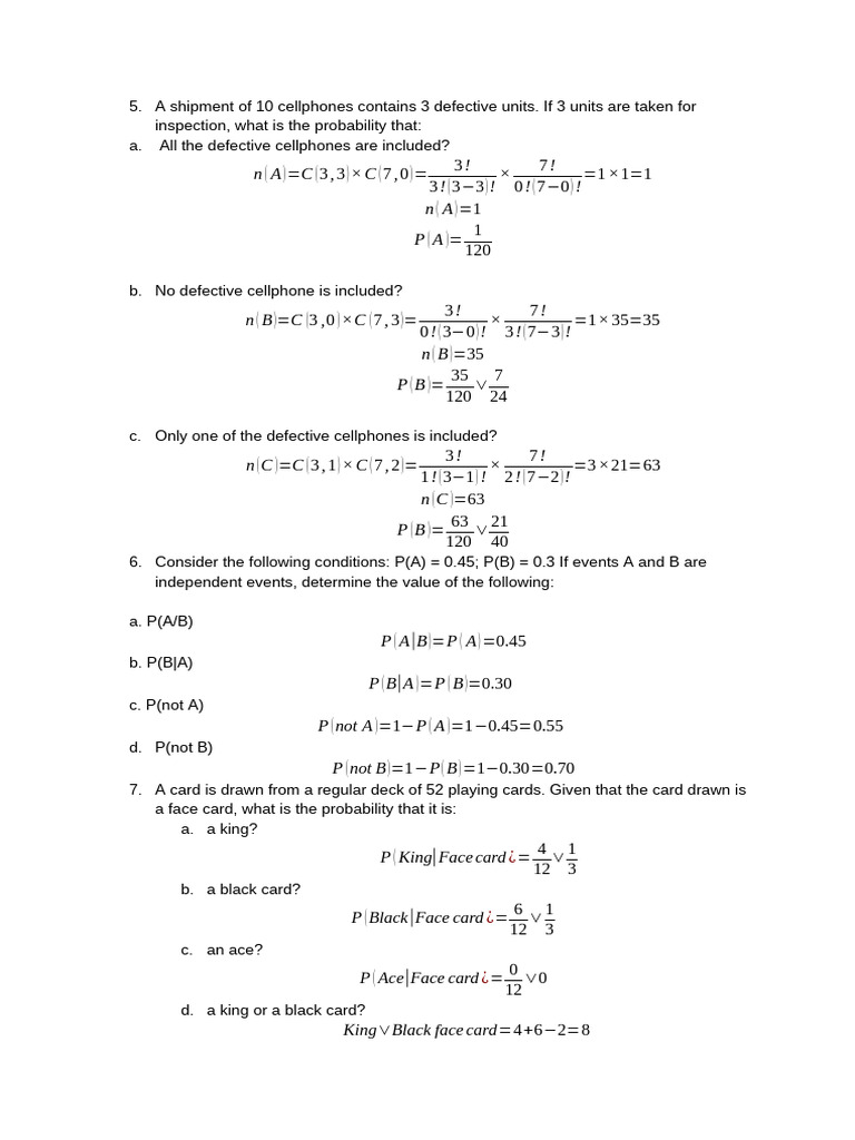 Probability Calculations for Defective Items | PDF | Chess Theory ...