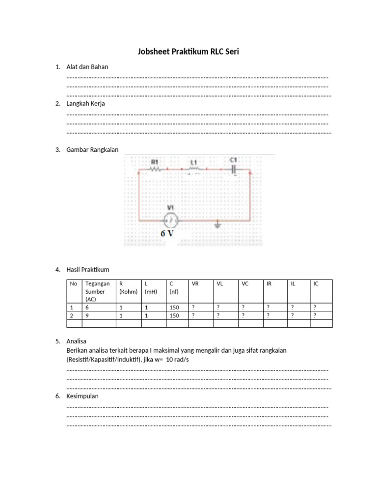 Jobsheet Praktikum RLC Seri Rev2 | PDF