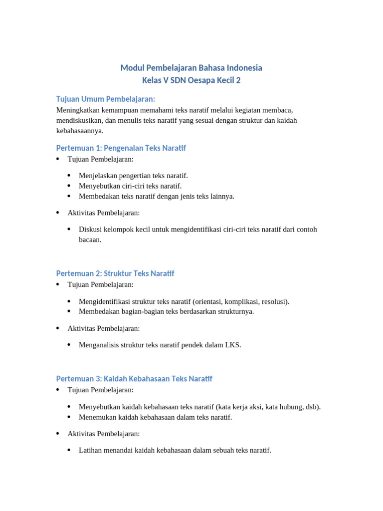 Modul Bahasa Indonesia Kelas V | PDF