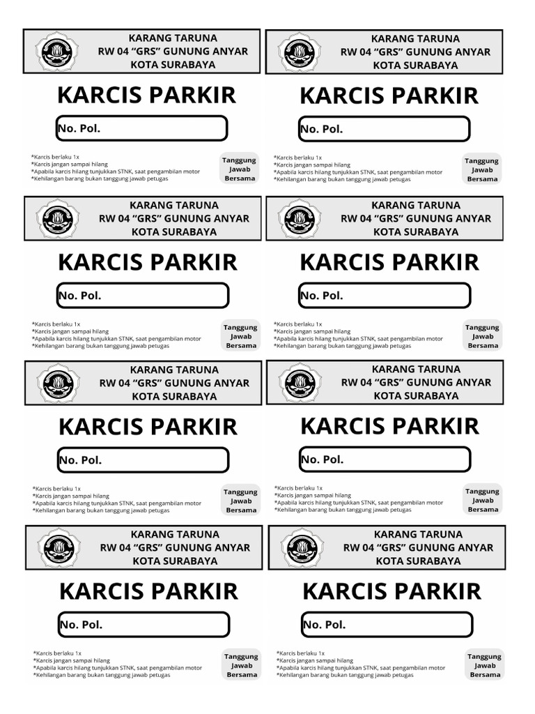 Karcis Parkir | PDF