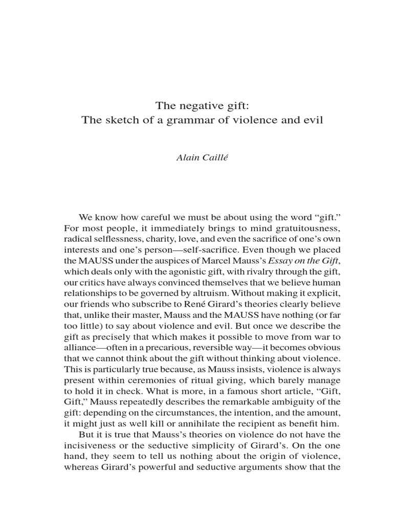 The Negative Gift The Sketch of A Grammar of Violence and Evil | PDF ...