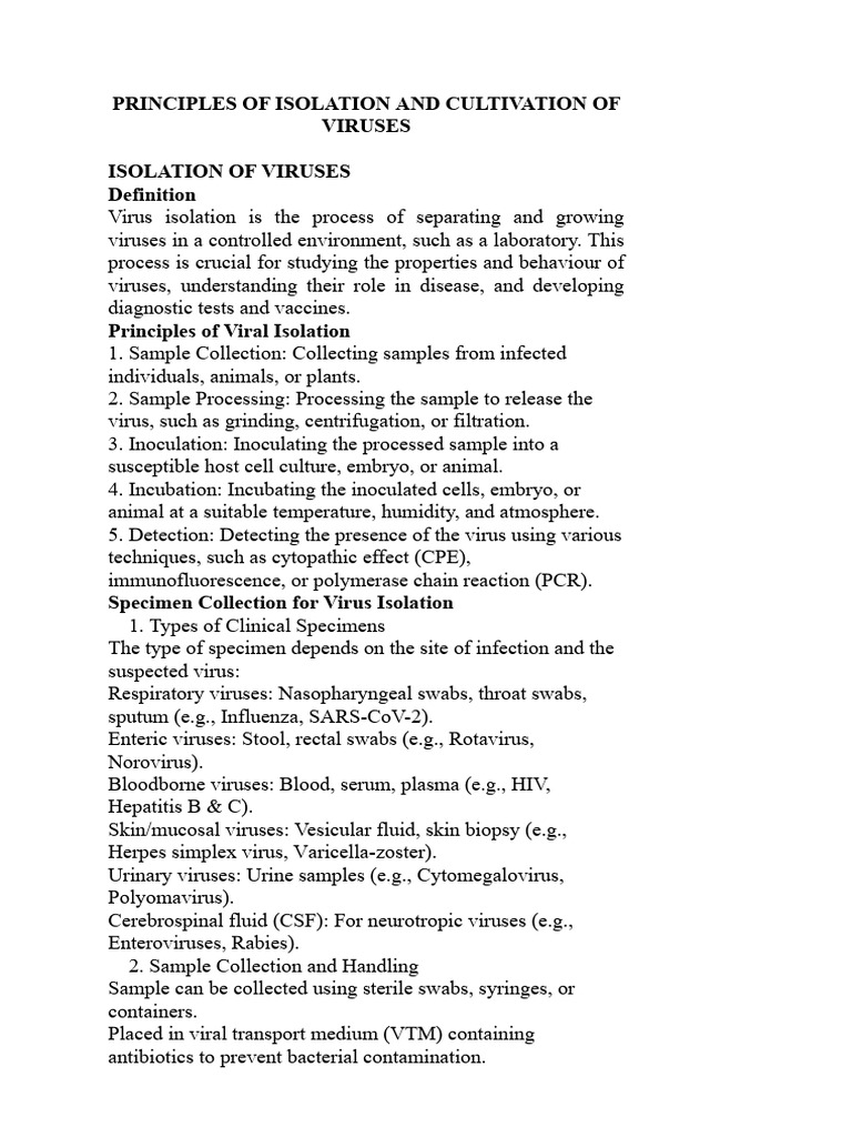 Virus Isolation and Cultivation Methods | PDF | Virus | Cell Culture