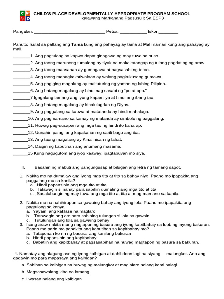 2nd Quarter Examination Esp4 | PDF