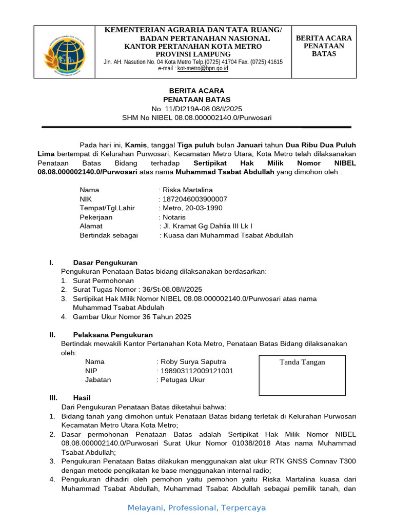 Penataan Batas Tanah Riska Martalina | PDF