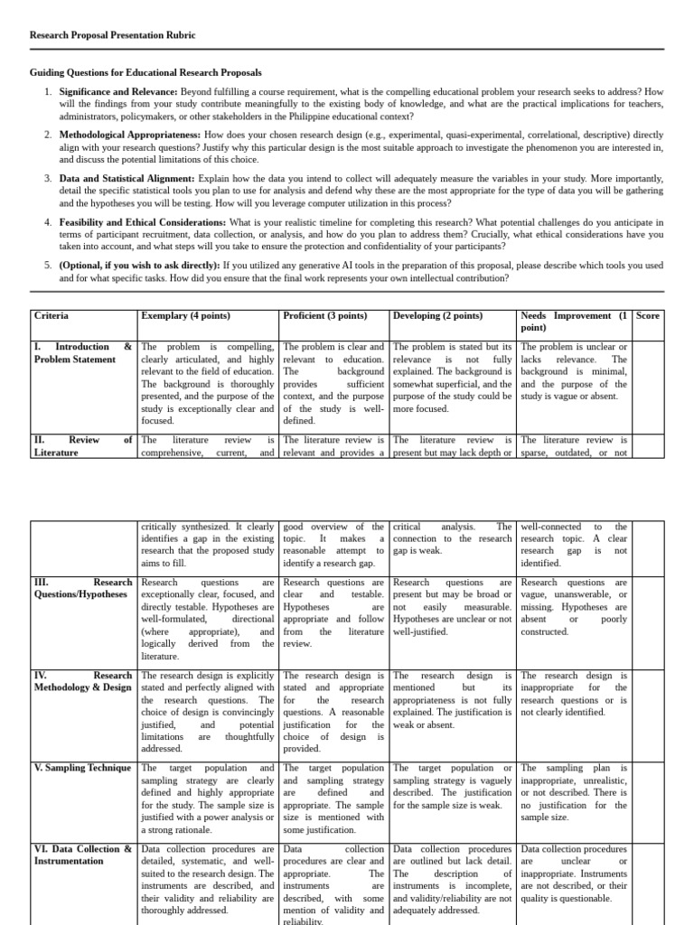 Research Proposal Presentation Rubric | PDF | Statistics | Methodology