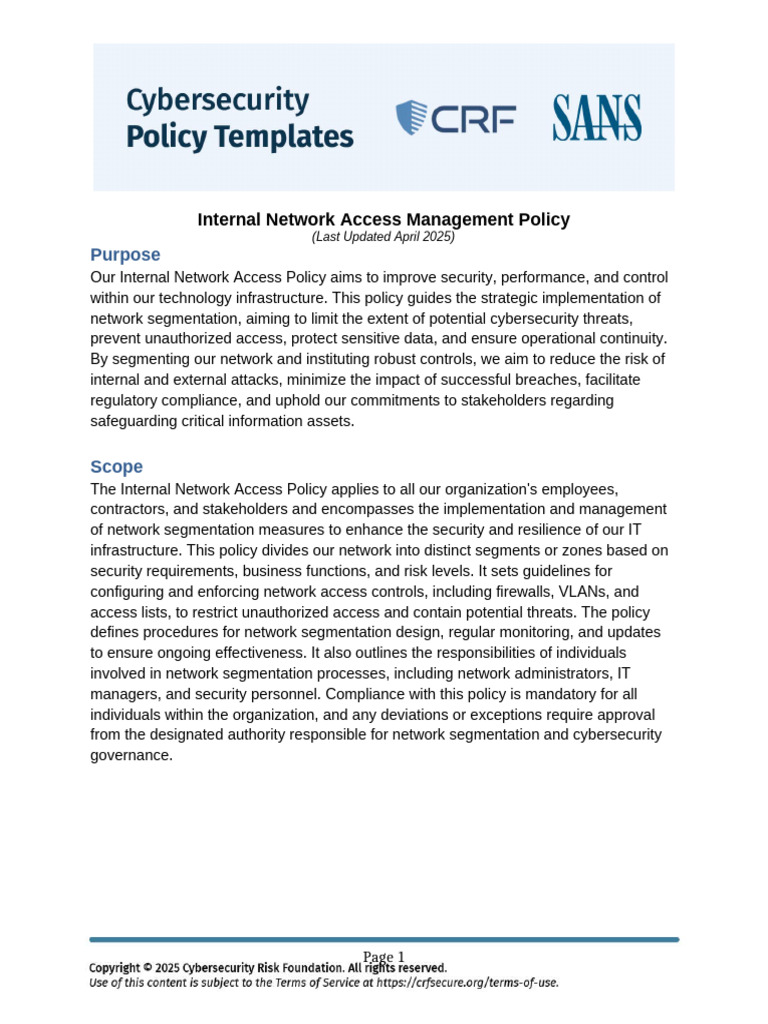 Internal Network Access Policy Overview | PDF | Computer Network ...