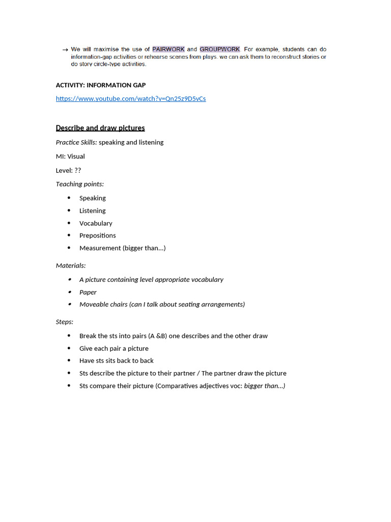 Information Gap Activity for Speaking Skills | PDF