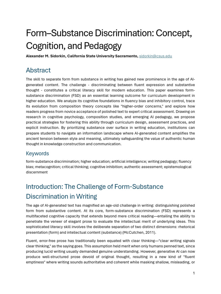 Form-Substance Discrimination | PDF | Thought | Metacognition