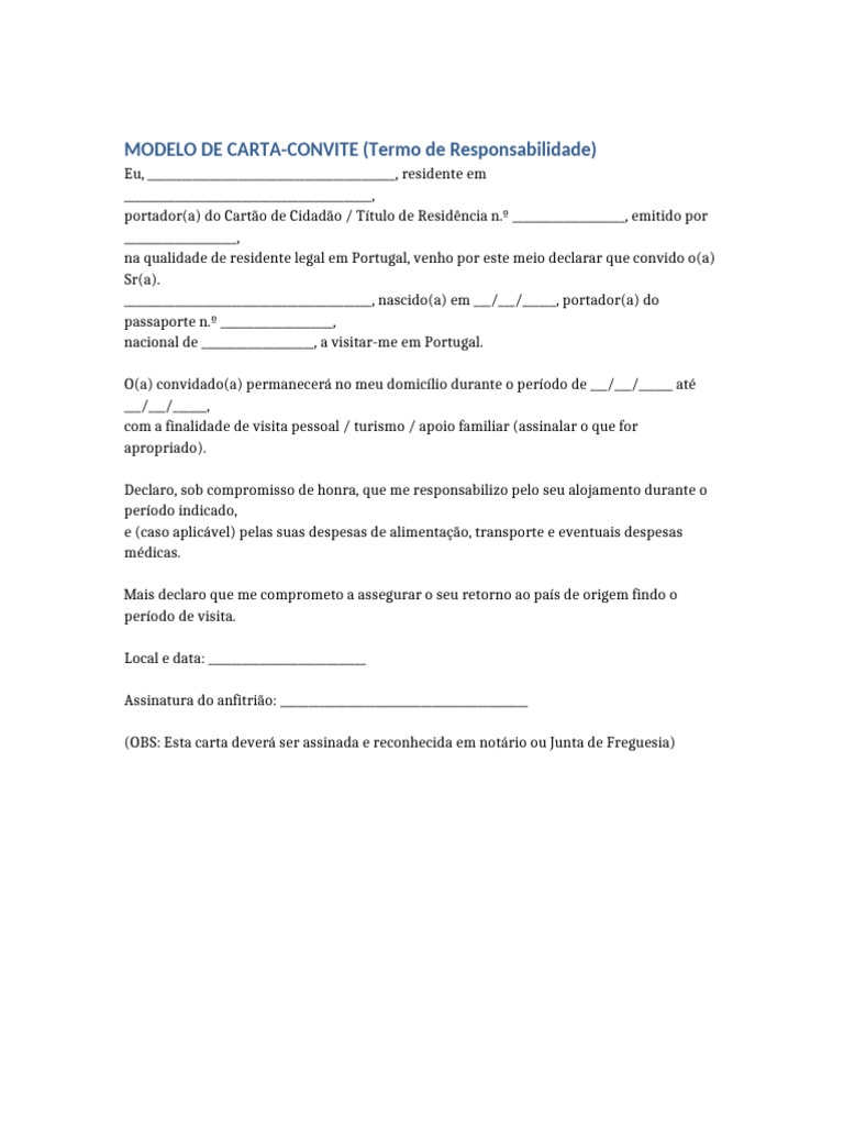 Modelo Carta Convite Portugal | PDF