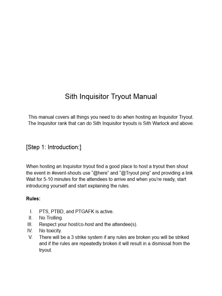 Sith Inquisitor Tryout Handbook | PDF | Sith | Characters Created