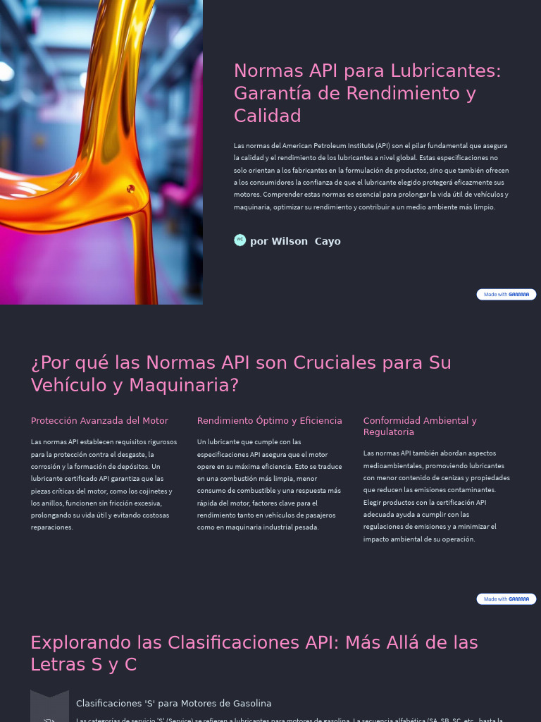 Normas API para Lubricantes Garantia de Rendimiento y Calidad | PDF ...