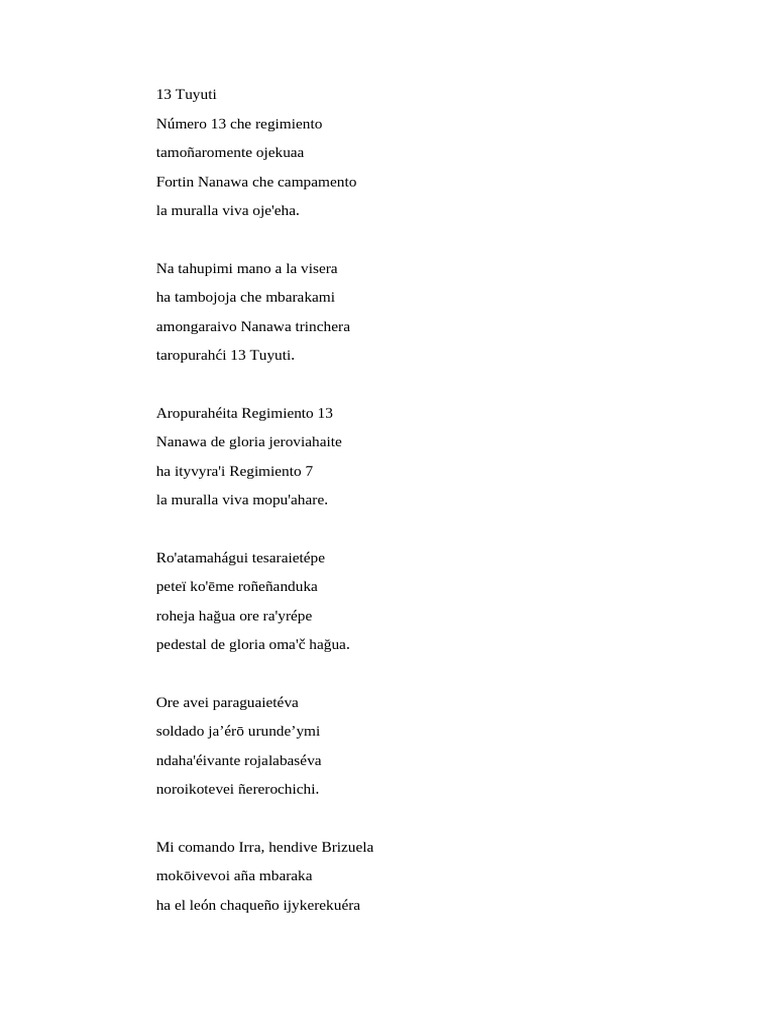 Letra de "13 Tuyuti" | PDF