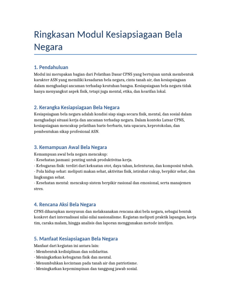 Ringkasan Modul Kesiapsiagaan Bela Negara | PDF