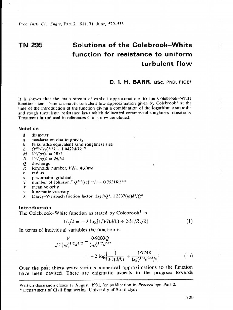 Colebrook-White Function Approximations | PDF | Reynolds Number | Physics
