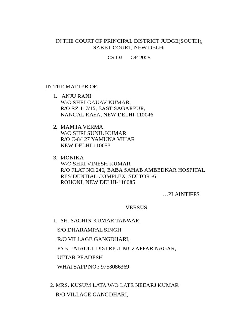 Partition Suit BADAL TANWAR Final | PDF | Affidavit | Lawsuit